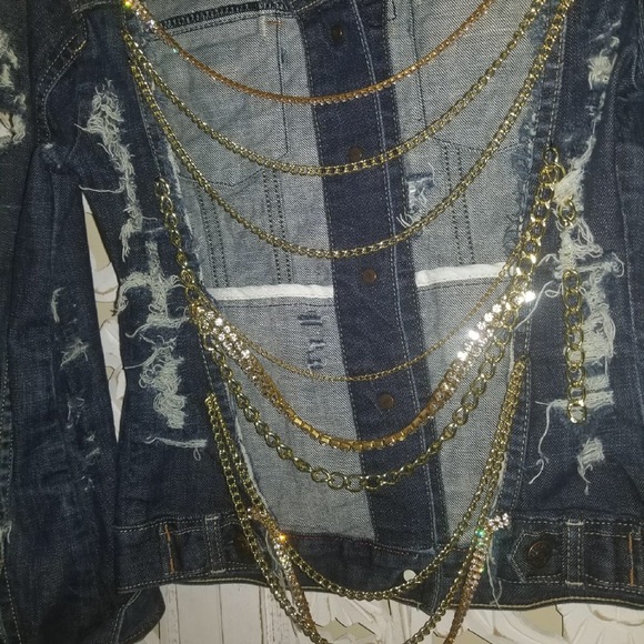 Jackets & Coats | Custom Chain Distressed Denim Jacket | Poshmark